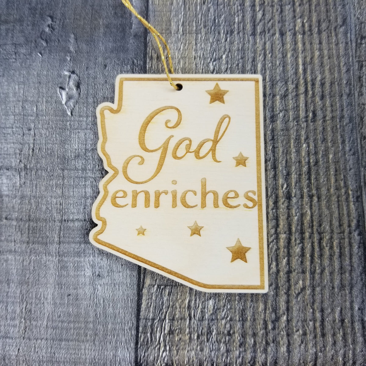 Arizona Ornament - AZ State Shape with State Motto - Handmade Wood Orn ...