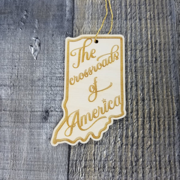 Indiana Ornament - IN State Shape with State Motto - Handmade Wood Orn ...