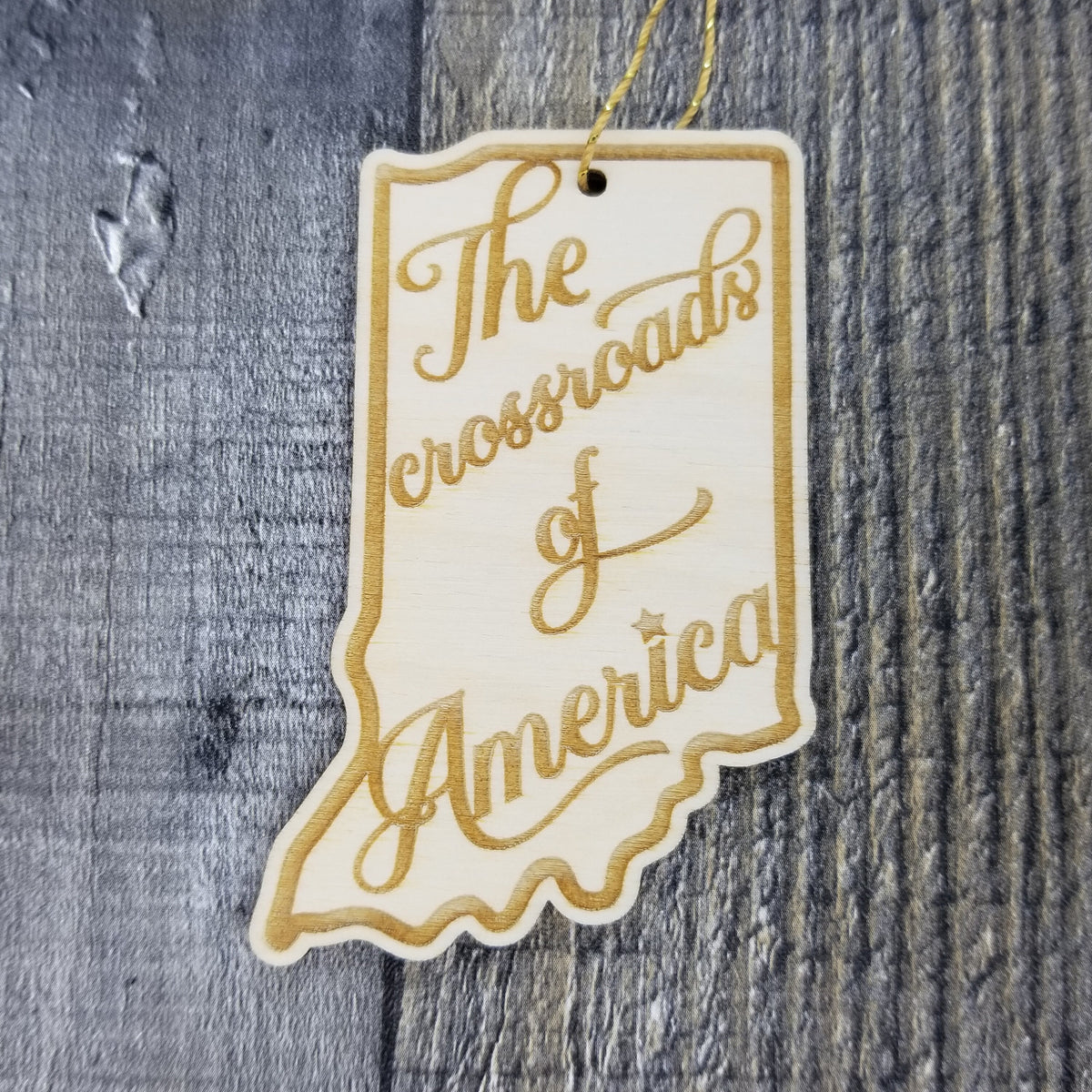 Indiana Ornament - IN State Shape with State Motto - Handmade Wood Orn ...