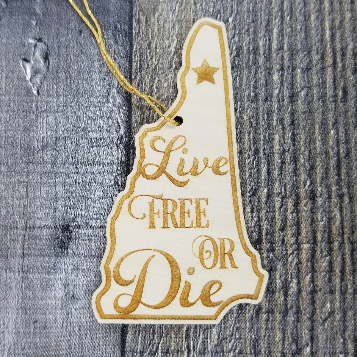 New Hampshire Wood Ornament - NH State Shape with State Motto - Handma ...