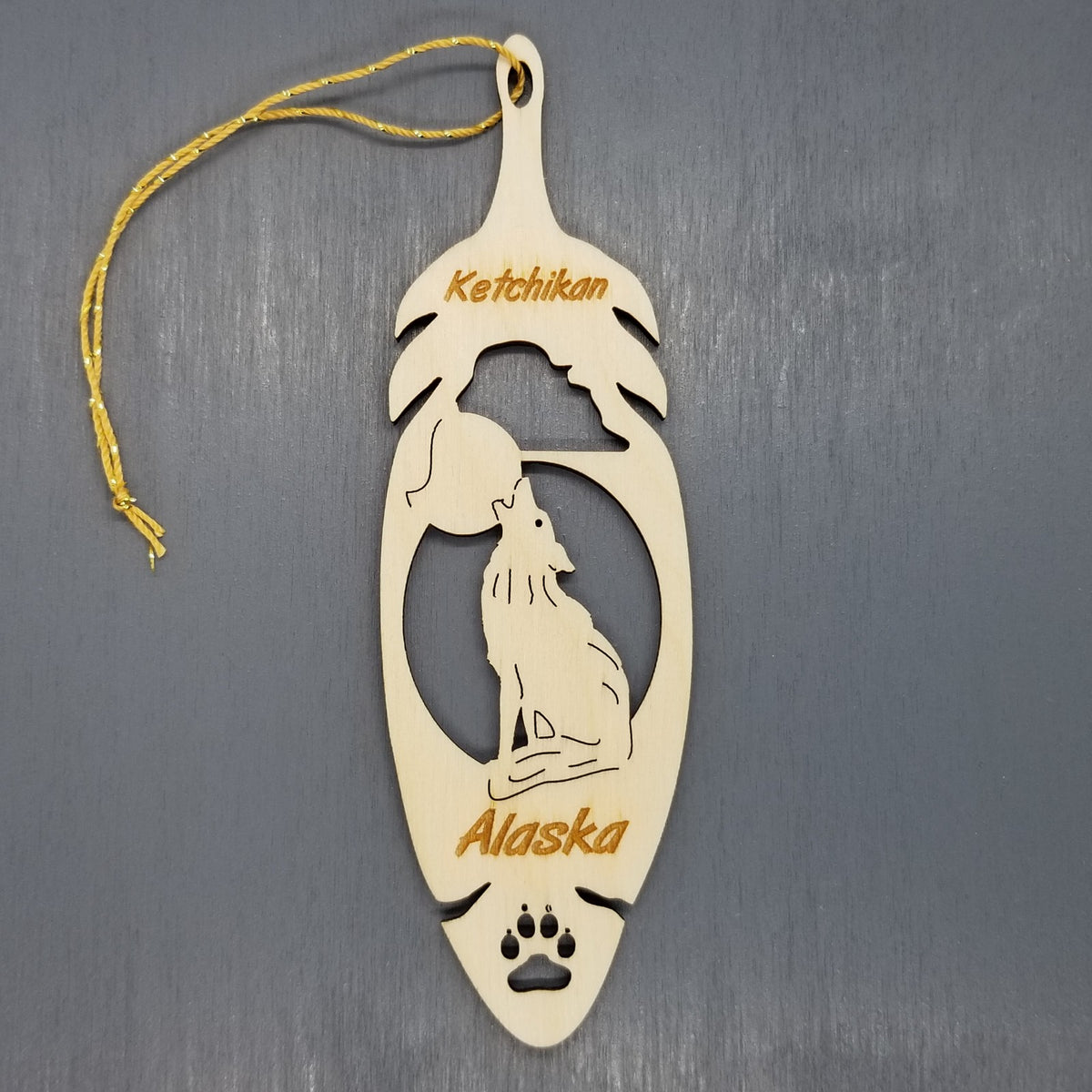 Ketchikan Alaska Wolf Christmas Ornament Wood Laser Cut Handmade in US ...