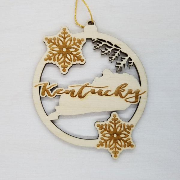 Kentucky Wood Ornament - KY State Shape with Snowflakes Cutout - Handm ...
