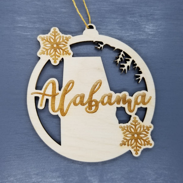 Alabama Wood Ornament - AL State Shape with Snowflakes Cutout - Handma ...